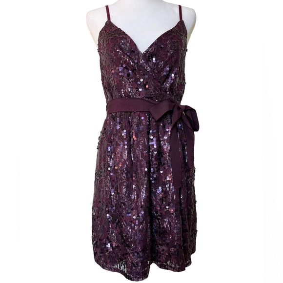 Express | Dresses | Express Burgandy Dress Sequins Sleeveless Spaghetti ...